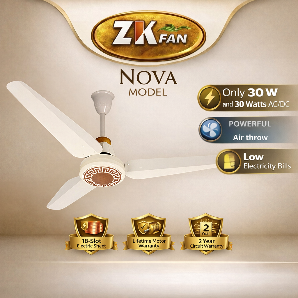 ZK FAN Nova – 30 Watt Energy Saving Ceiling Fan | AC/DC Dual Option ...